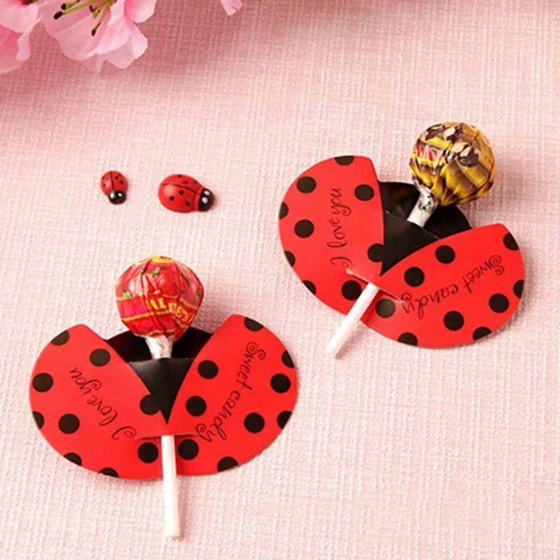 20/50PCS Ladybug/Butterfly/Bee Shape Lollipop Package Card Insect Candy ...