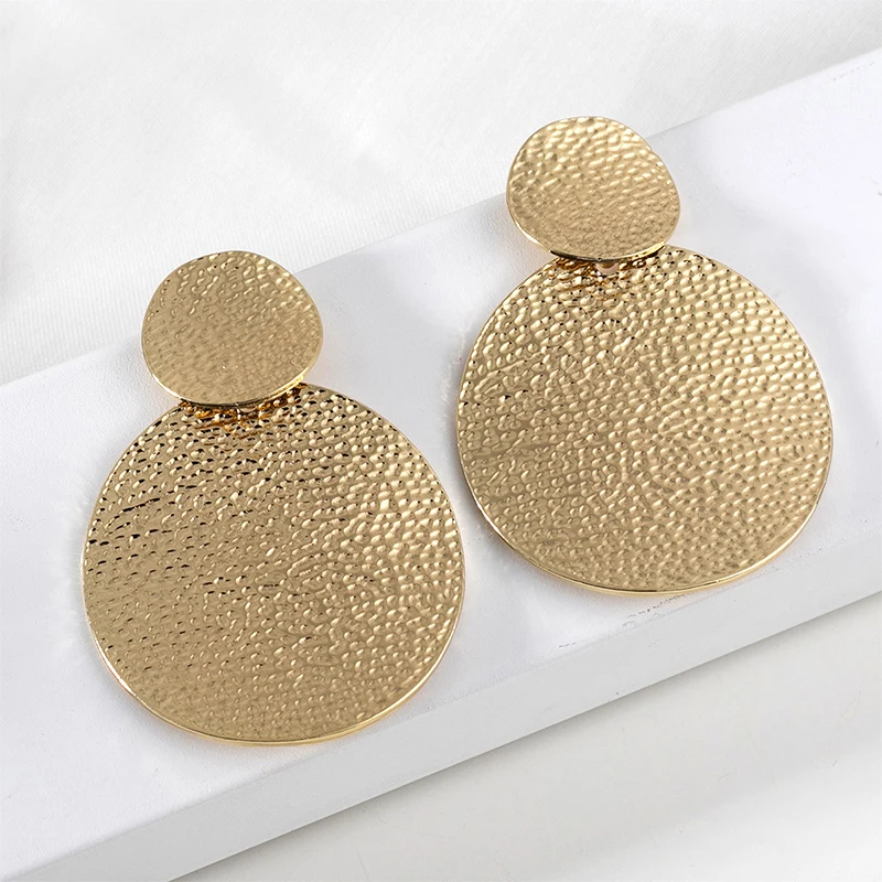 Hammered Round Metal Discs Post Earrings For Women Basic Timeless ...