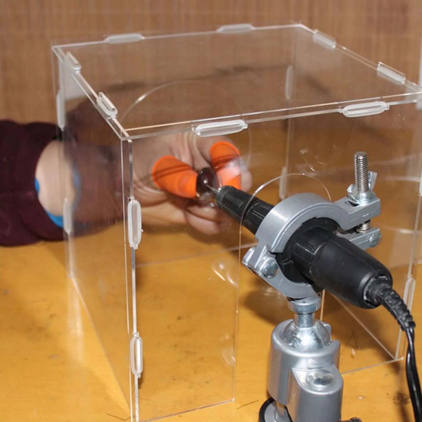 Enclosed Grinding Dust Box Cover Acrylic Transparent with 2 Holes ...