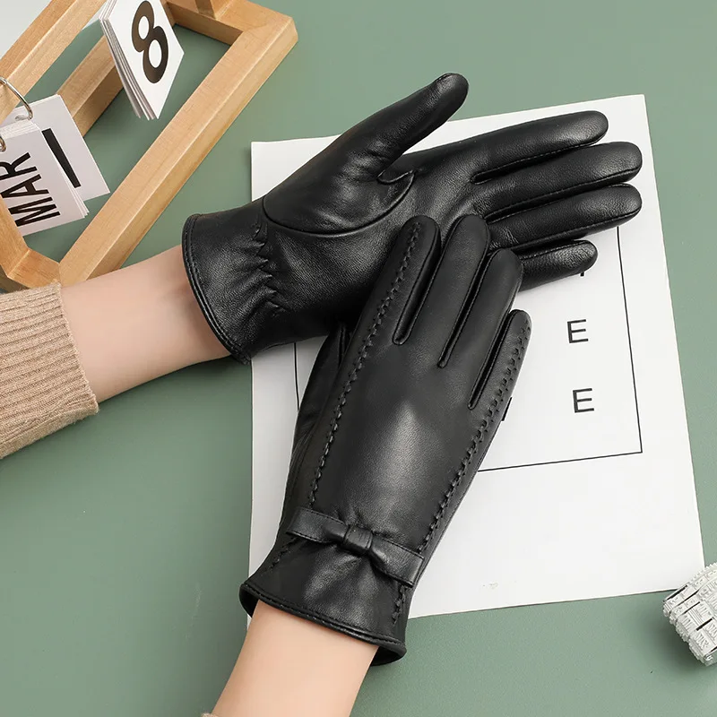 Luvas-de-couro-de-dedo-inteiro-feminino-Veludo-Grosso-Tela-sens-vel-ao ...