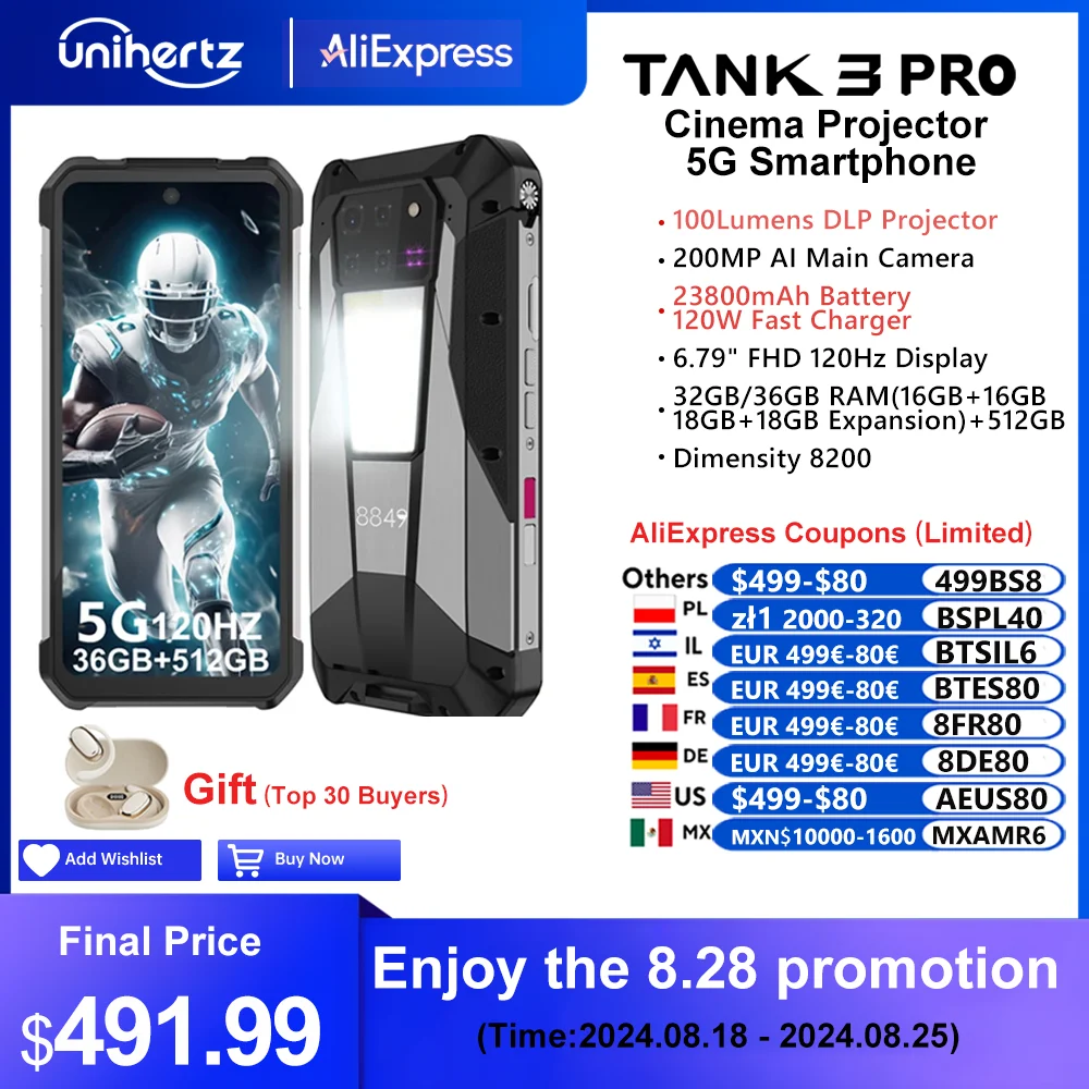 Unihertz-Tank-3-Pro-8849-with-100-Lumens-120Hz-Projector-32GB-36GB-RAM ...