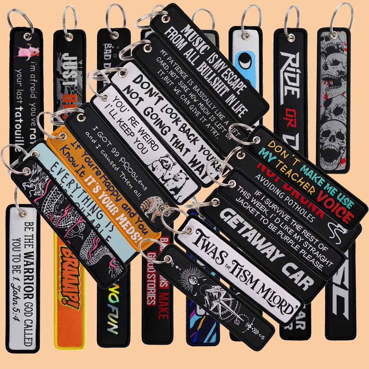 1pcs Skeleton Quotation Embroidered Keys Tag For Women Car Motorcycles ...