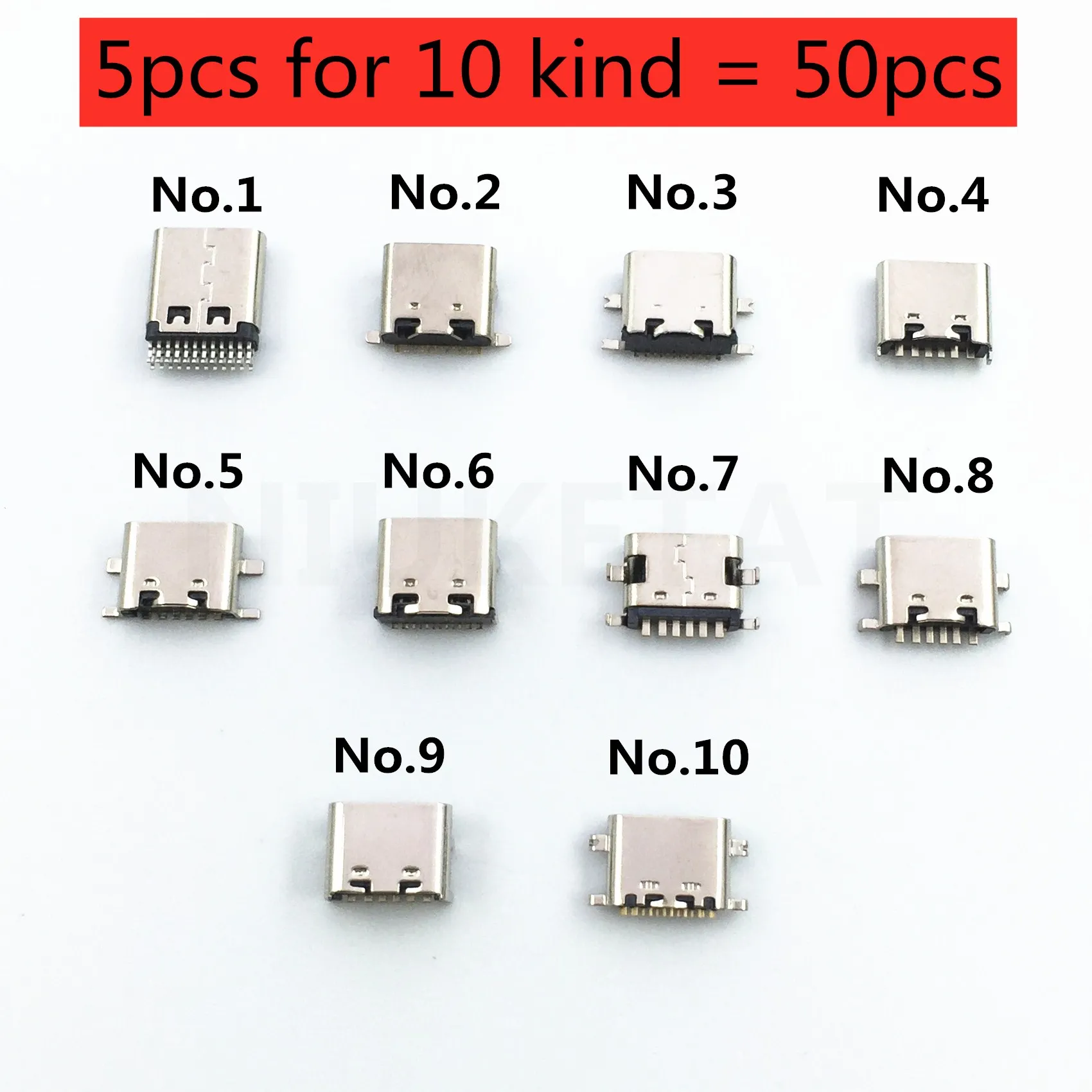 50pcs-bag-10Model-Type-C-Micro-USB-Charging-Dock-Connectors-Mix-6Pin ...