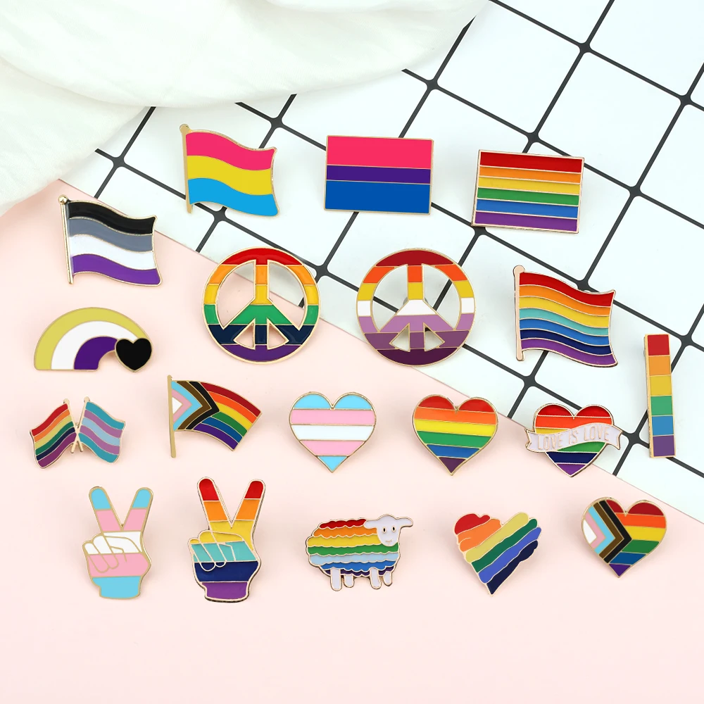 30 Styles LGBT Pride Rainbow Lapel Pins Inclusive Progress Flag Heart ...