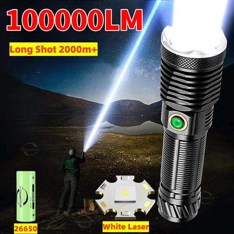 100000LM Most Powerful LED Flashlight White Laser Tactical Flash Light ...