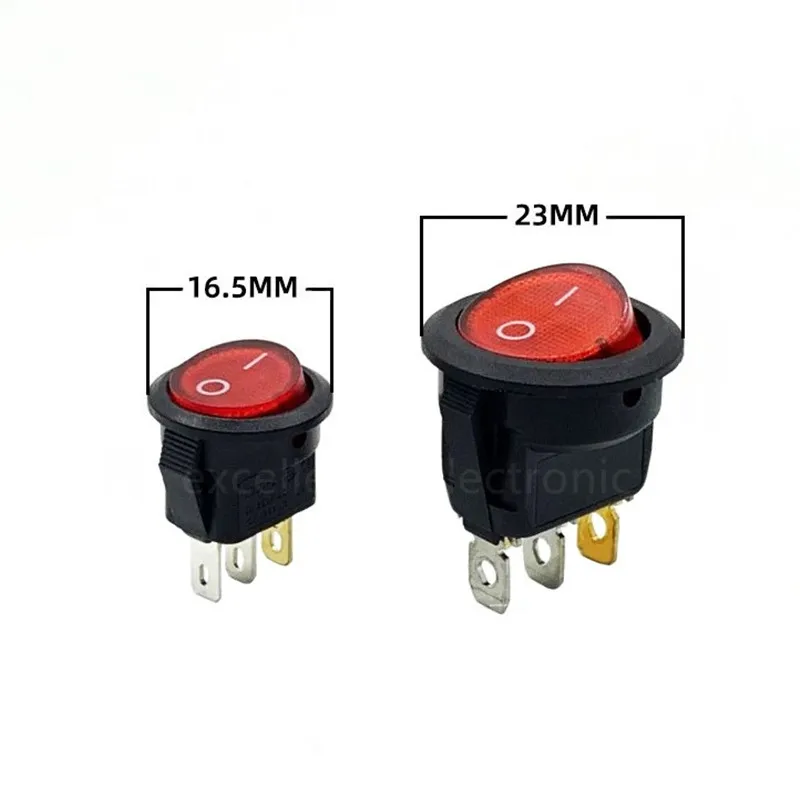 5pcs-16mm-23mm-Round-Rocker-Switch-220V-Red-LED-Light-Toggle-Switch ...