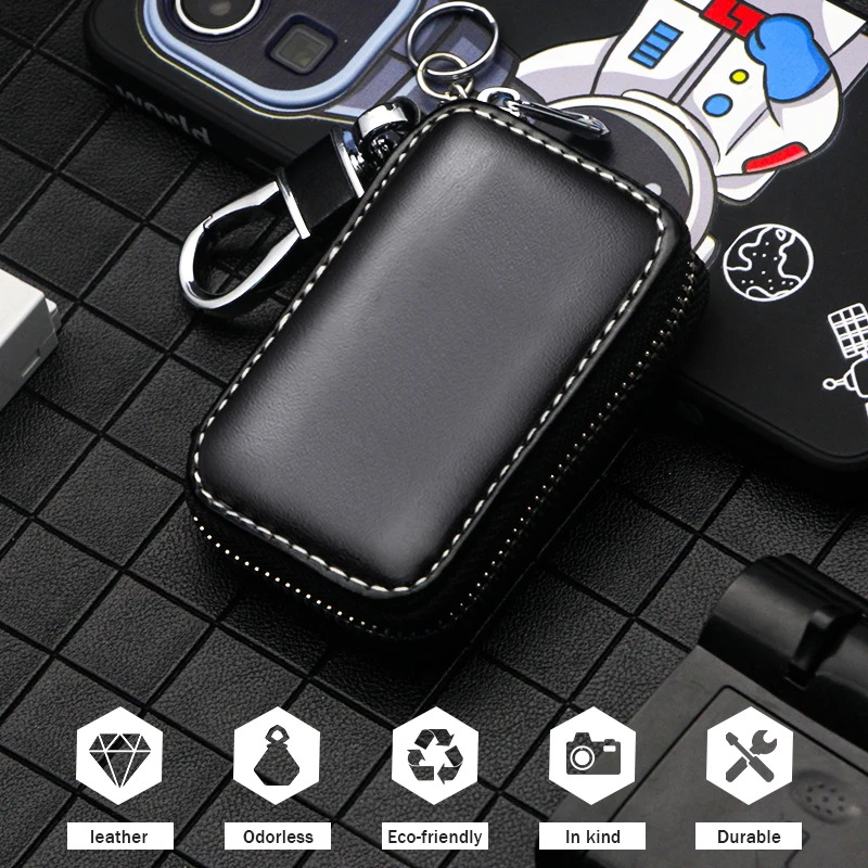 Leather-Car-Key-Wallet-Zipper-Key-Organizer-Fashion-Men-Keychain-Case ...