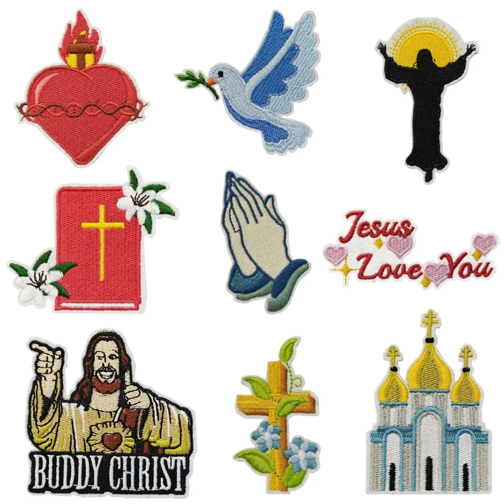 Buddy-Christ-Embroidered-Badge-Prayer-Hands-Cloth-Appliques-Cross-Bible ...