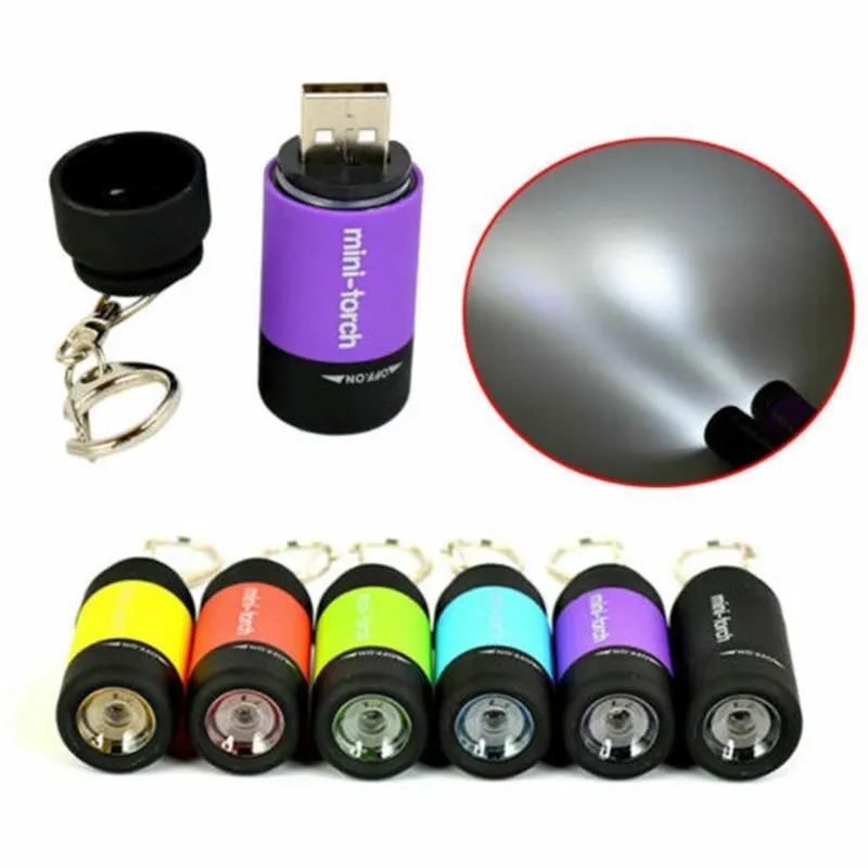 Led Mini Torches Light USB Rechargeable Portable Flashlight Keychain ...