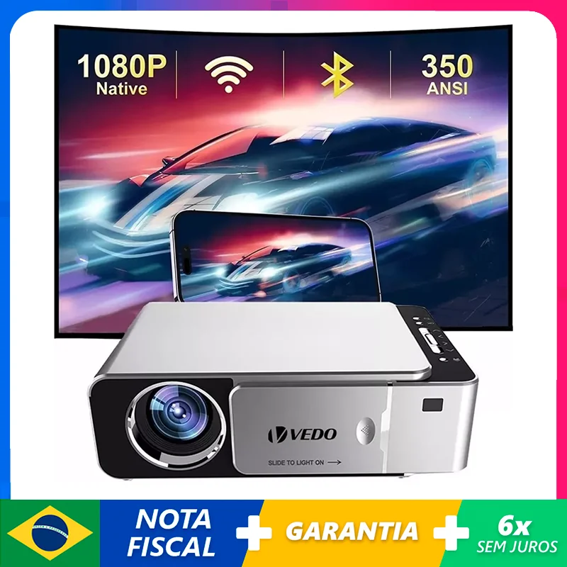VEDO-T6 Mini Projetor Android Portátil para Home Theater, Smart TV, Wi-Fi, LED Beamer, Suporta ...