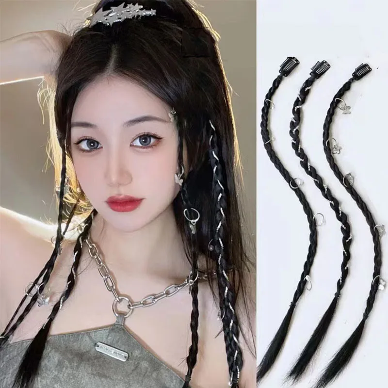 Kiss Jewelry Y2K Women Metal Ring Pearl Butterfly Buckle Wig Braids ...