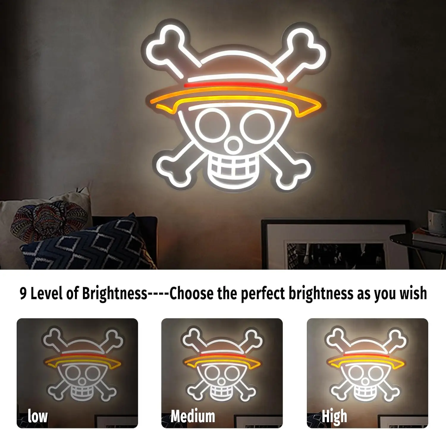 One Piece Neon Wall Light - Skull USB-Powered Sign