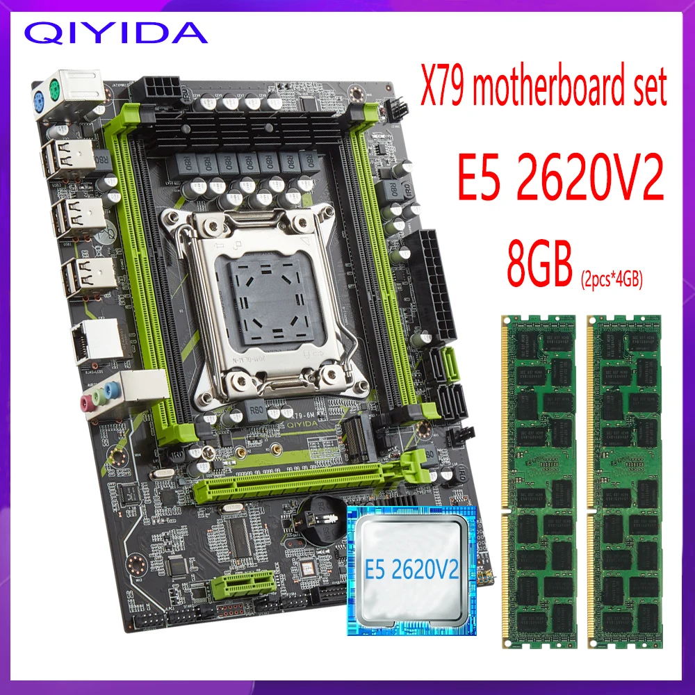 Qiyida X79 마더보드 LGA2011 E5 2620 V2 CPU, 2 개 x 4GB = 8GB DDR3 RAM ...