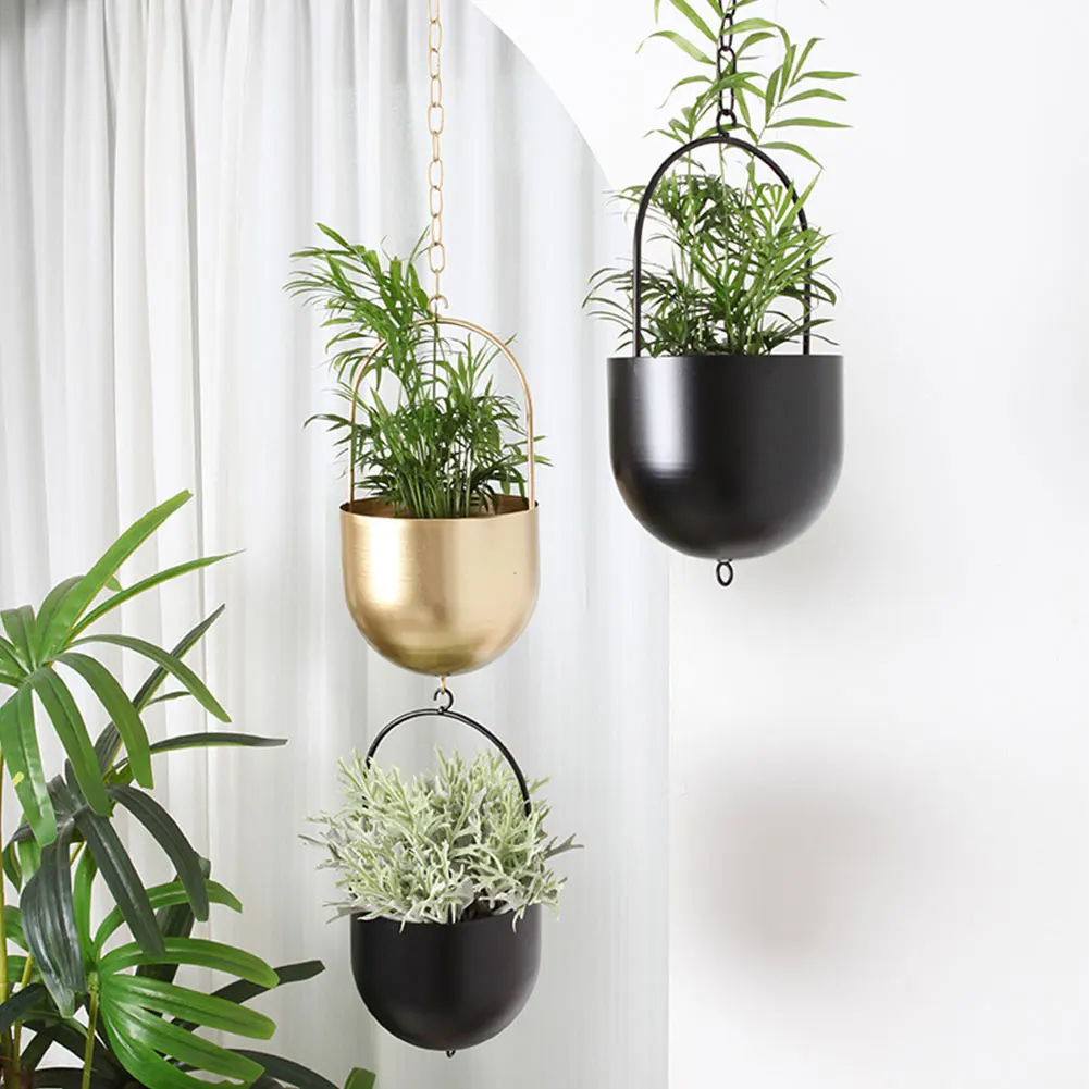Gold-Hanging-Planter-Pots-Minimalist-Plant-Pot-Container-Metal-Hanging ...