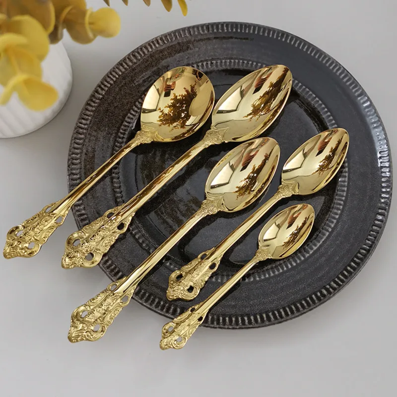 Luxury-Golden-Spoon-Vintage-Coffee-Spoon-Stainless-Steel-Mini-Teaspoons ...