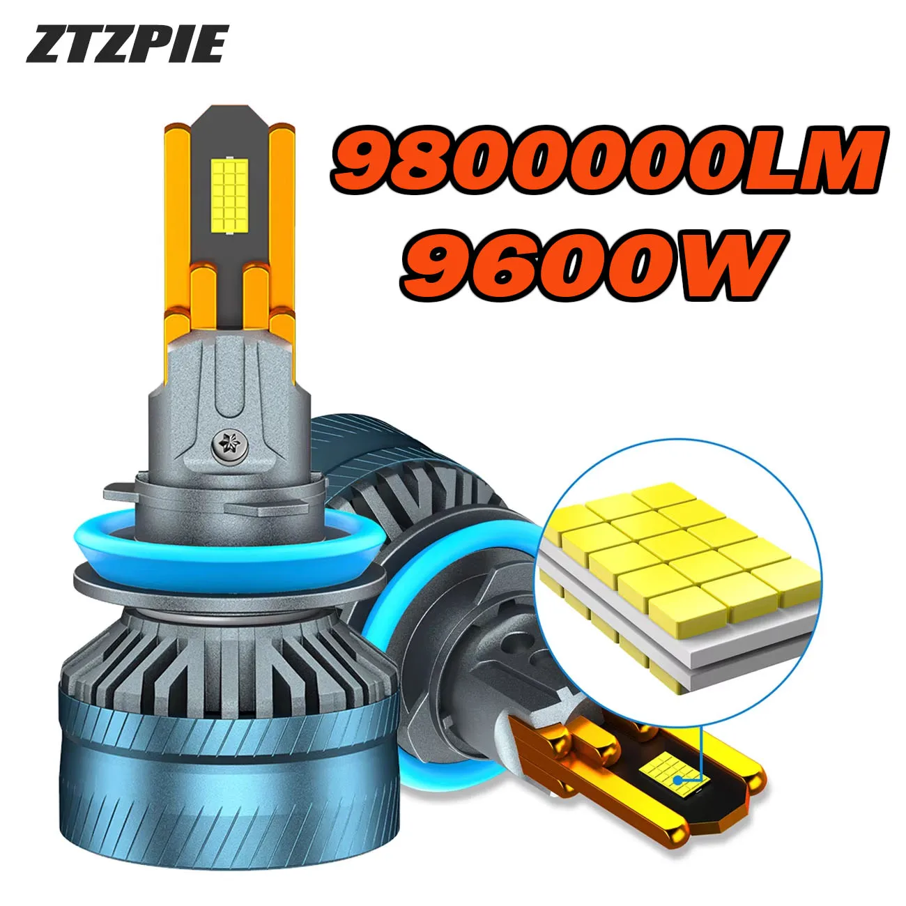 9600W 10 Copper Tube 6500K Car Light H7 H4 Canbus Led Headlight HB3 HB4 ...