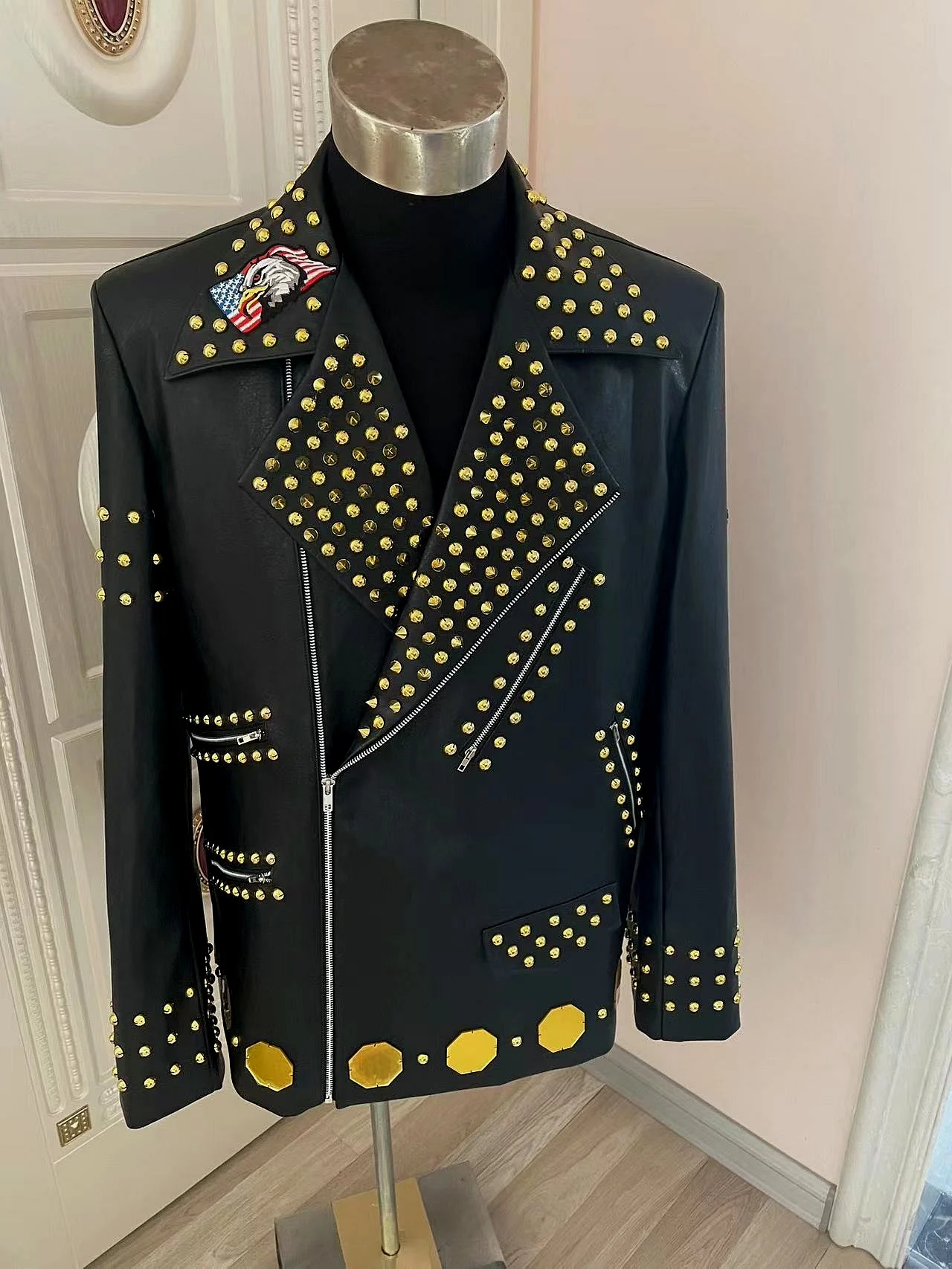 Men-s-Handmade-Rivets-Epaulet-Jacket-Party-Stage-show-Performance-Coat ...