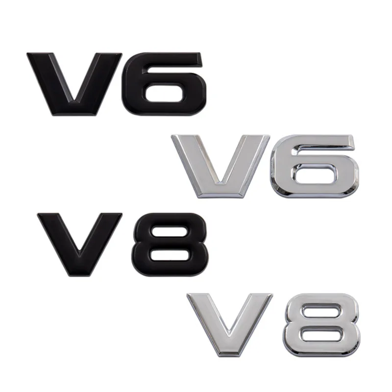 3D-Metal-Black-Chrome-Logo-V6-V8-Emblem-Car-Fender-Badge-Trunk-Decal ...