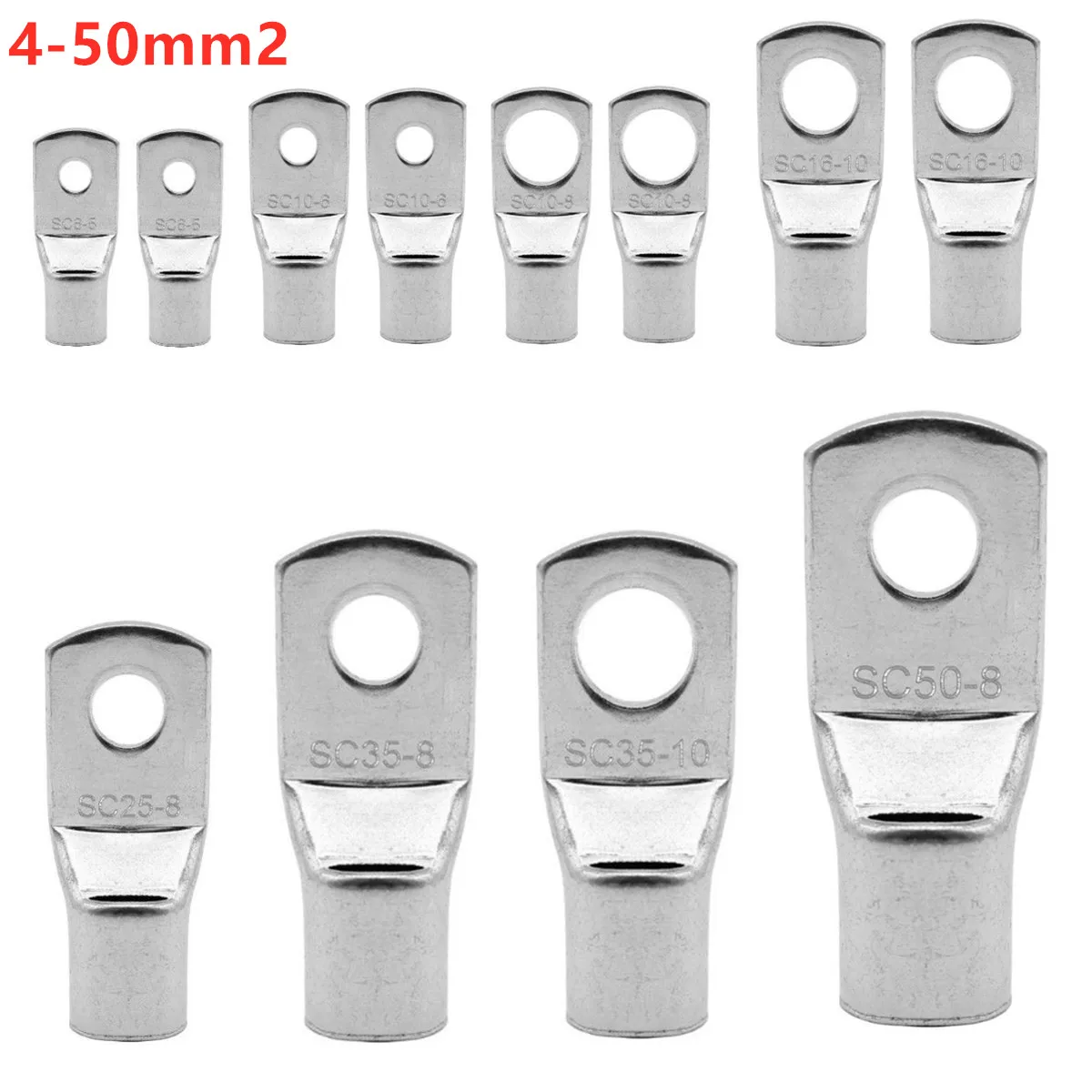 100/50PCS 4-50mm Assortment Tinned Copper Lugs Ring Crimp Terminals ...