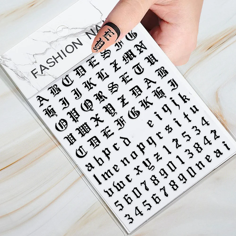 1pc Retro Alphabet Letter Design 3d Nail Art Sticker 12-color Number ...