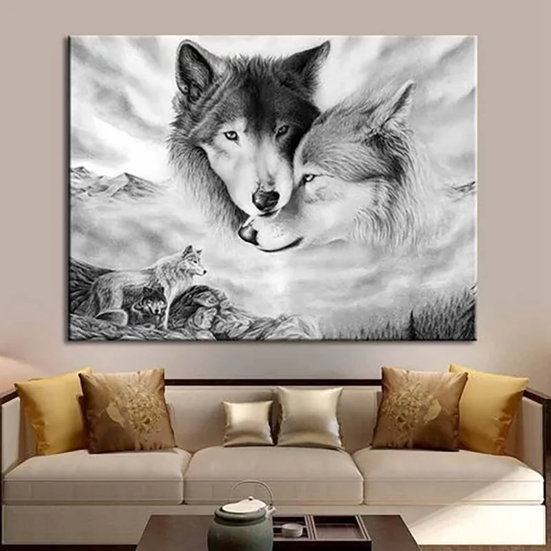 Lobo-preto-e-branco-posters-arte-da-parede-pintura-da-lona-cartaz-de ...