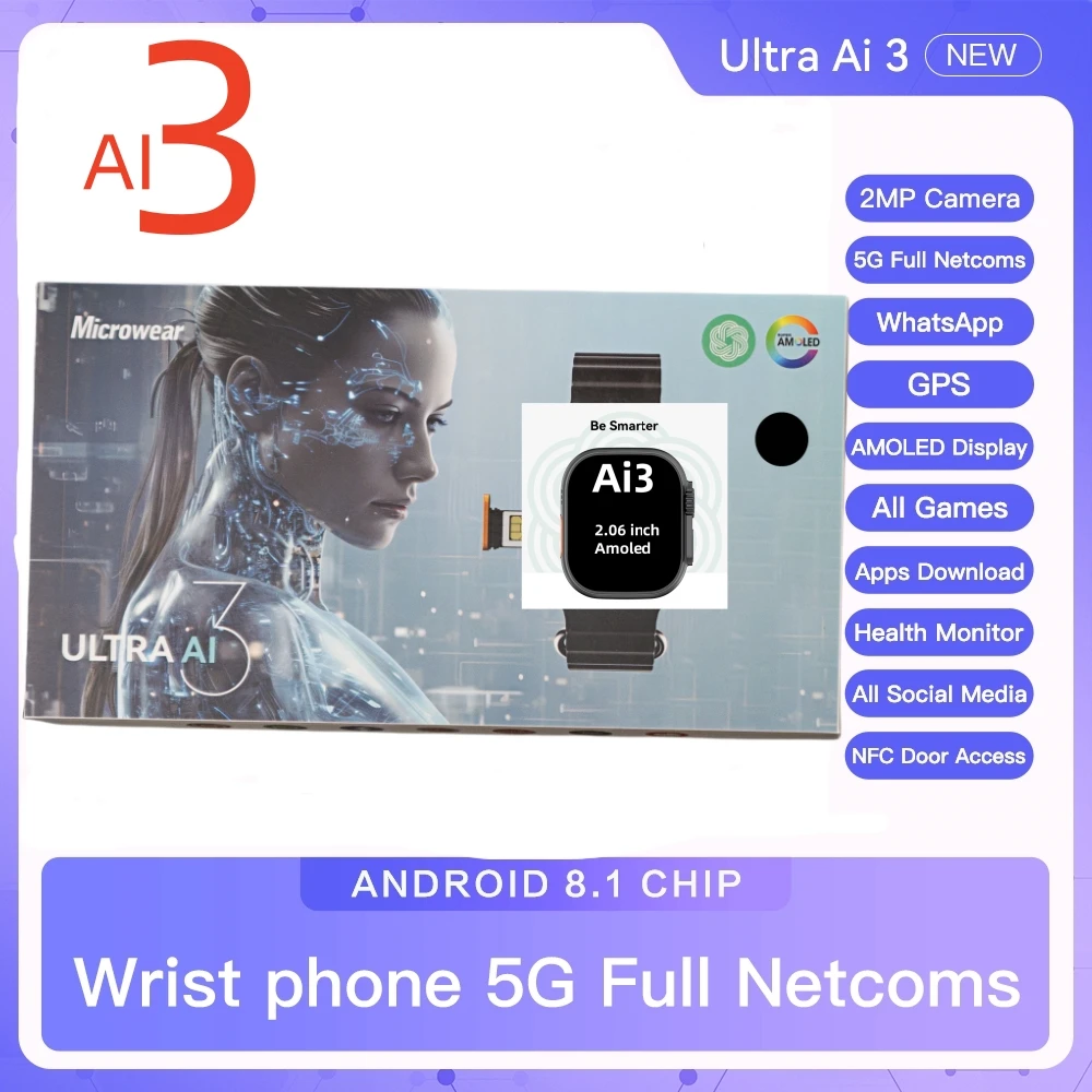 Microwear-Ultra-ai3-Smartwatch-4G-Android-Amoled-HD-Camera-GPS-WIFI-Google-Play-Store-APP ...