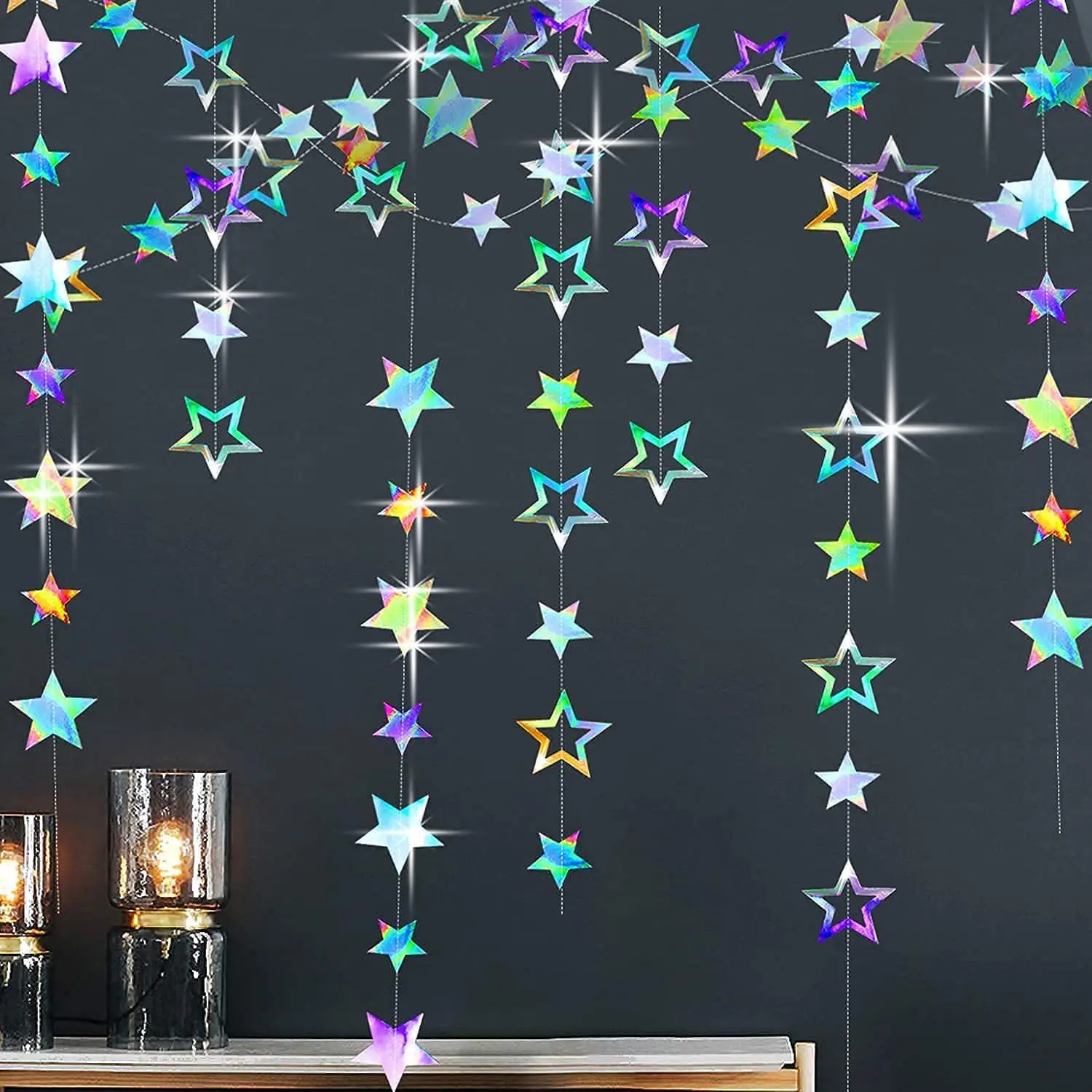 3-7M-12-1ft-Paper-Silver-Star-Garland-Room-Hanging-Decoration-Birthday ...