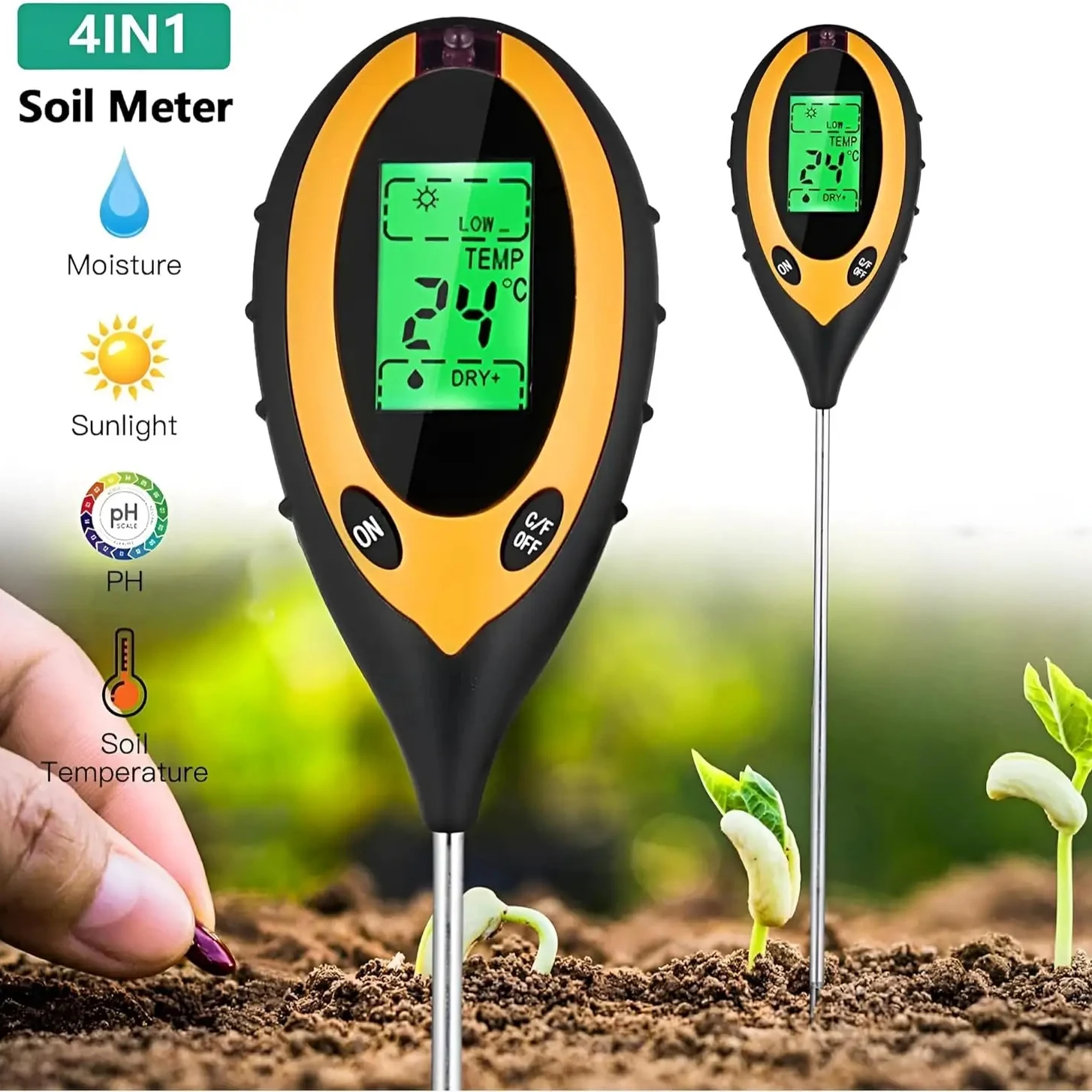 4-in-1 Plant Soil Tester Kit with pH Light Moisture Acidity Meter for ...