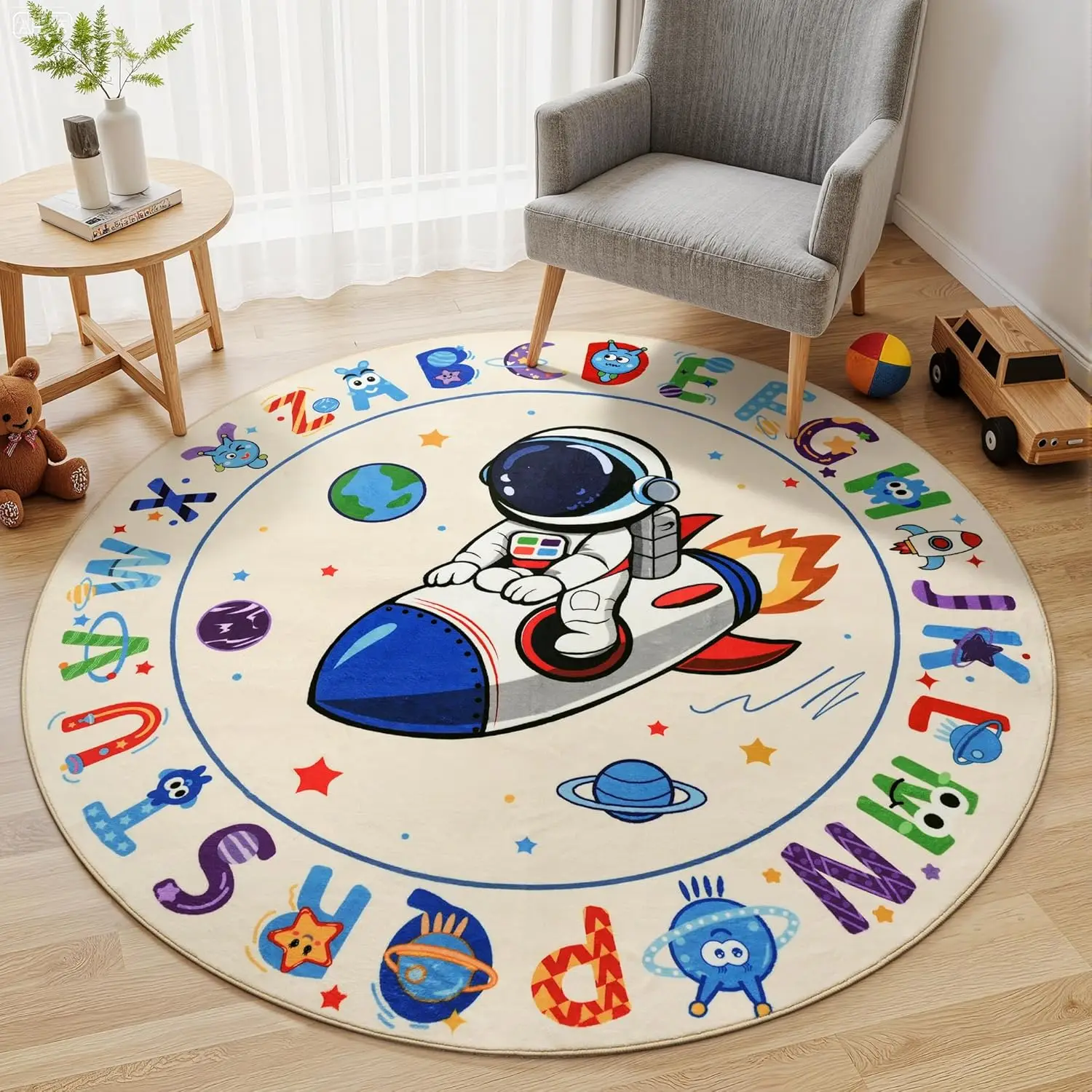 ABC Kids Alphabet Round Rug Washable Soft Nursery Rug,Non-Slip ...