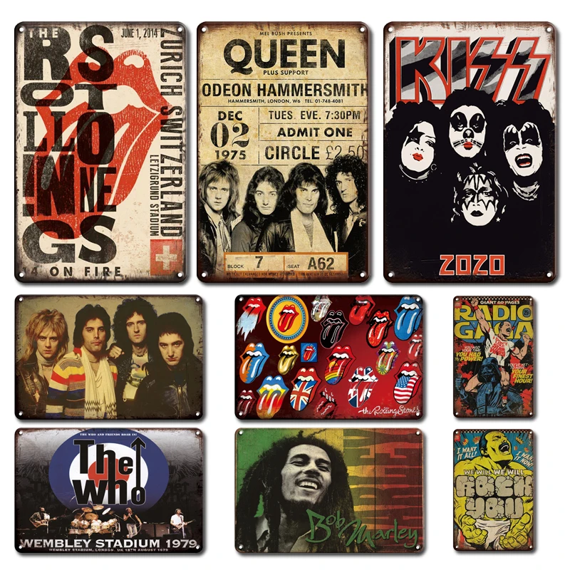 Classic Rock N Roll Metal Poster Tin Sign Vintage Band Stickers Metal ...