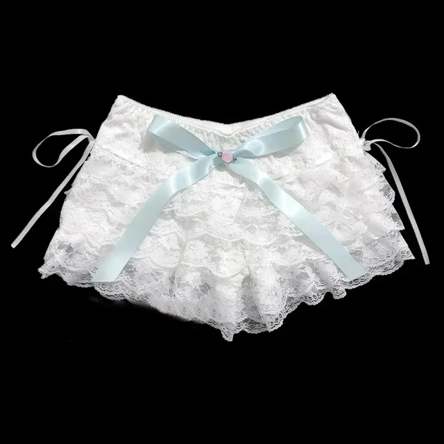 Multilayer Lace Shorts Women Ribbons Flower Ruffles Elastic Waist Cute ...