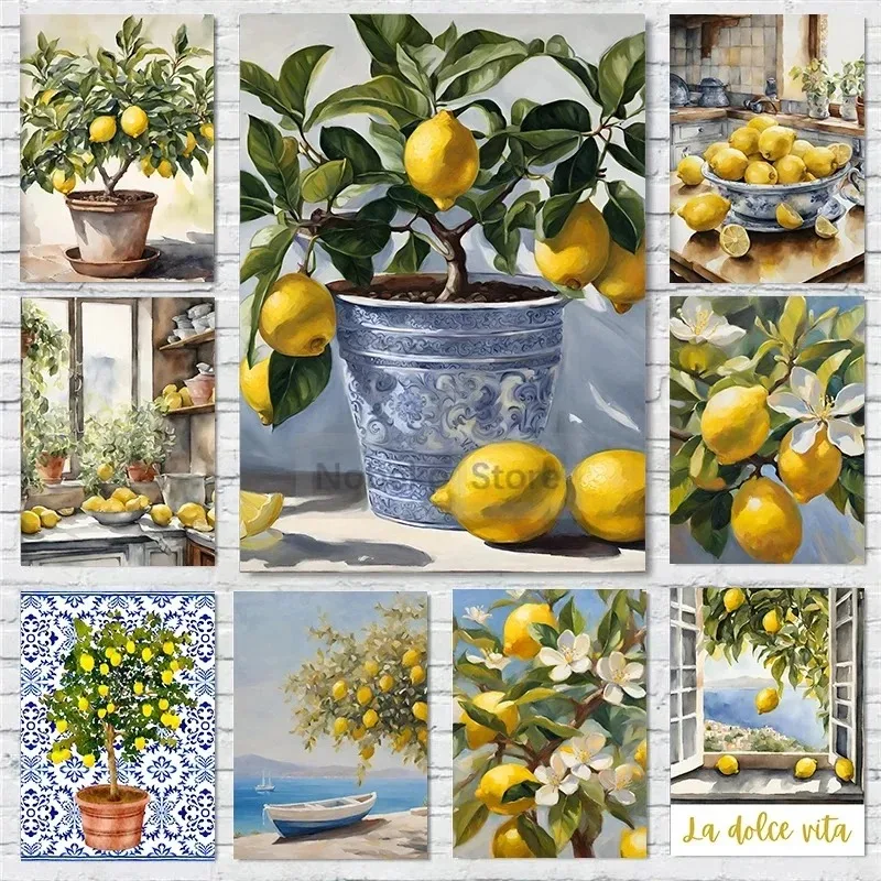 Yellow Lemon Tree Poster Italian Kitchen Prints Canvas Painting Italy ...