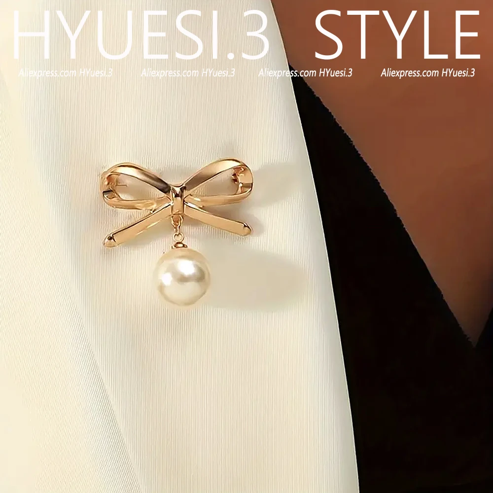 Elegant-Rhinestone-Bow-Brooch-Simple-Anti-Slip-Faux-Pearl-Collar-Pin-V ...