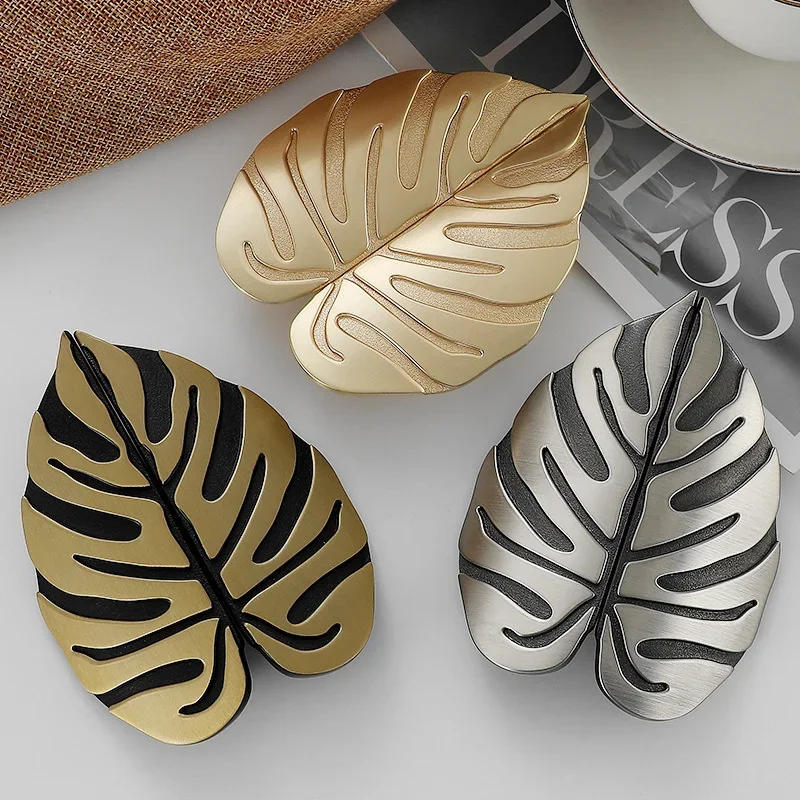 Leaf Handle Black Gold Leaves Creative Cabinet Handles Drawer knobs ...