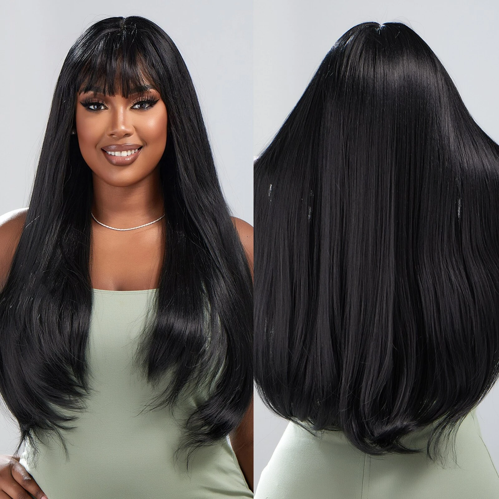Long Black Straight Wigs For Women Dark Wig Synthetic Wigs For Daily ...
