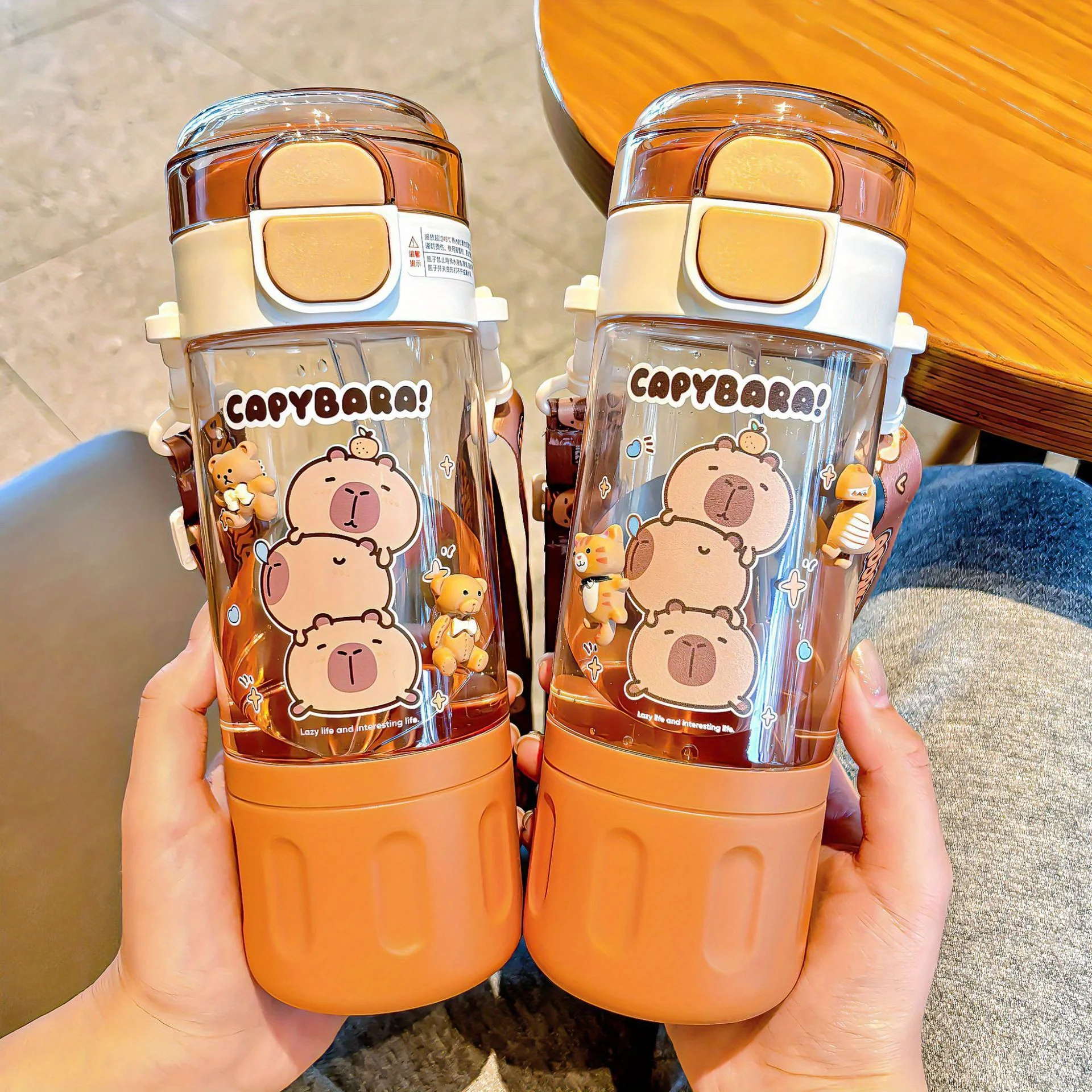 580ml Cute Dolphin Cartoon Plastic Water Bottle With Straw And