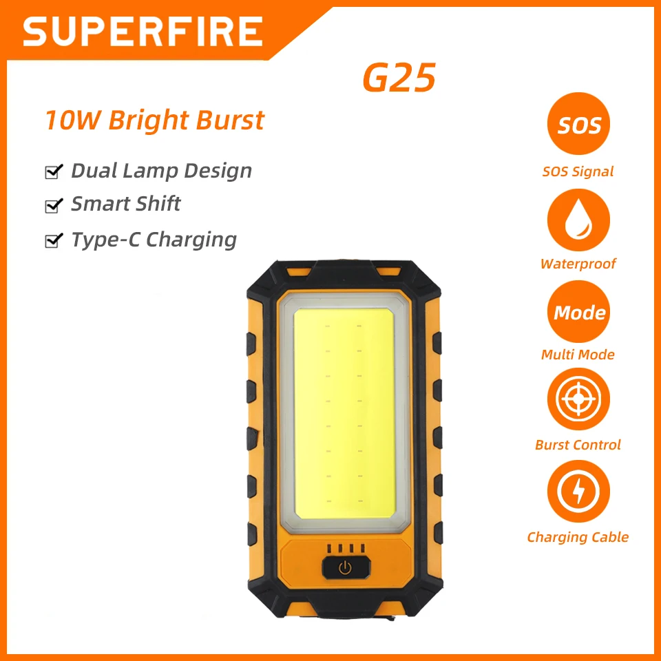 SUPERFIRE-G25-Work-Light-COB-XPE-Flashlight-with-Magnet-Power-Bank-USB ...
