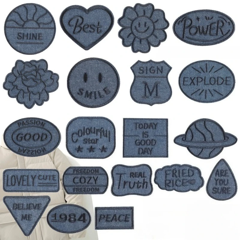 Denim Fabric Dark Embroidered Patterns Stick-on Patches for Clothing ...