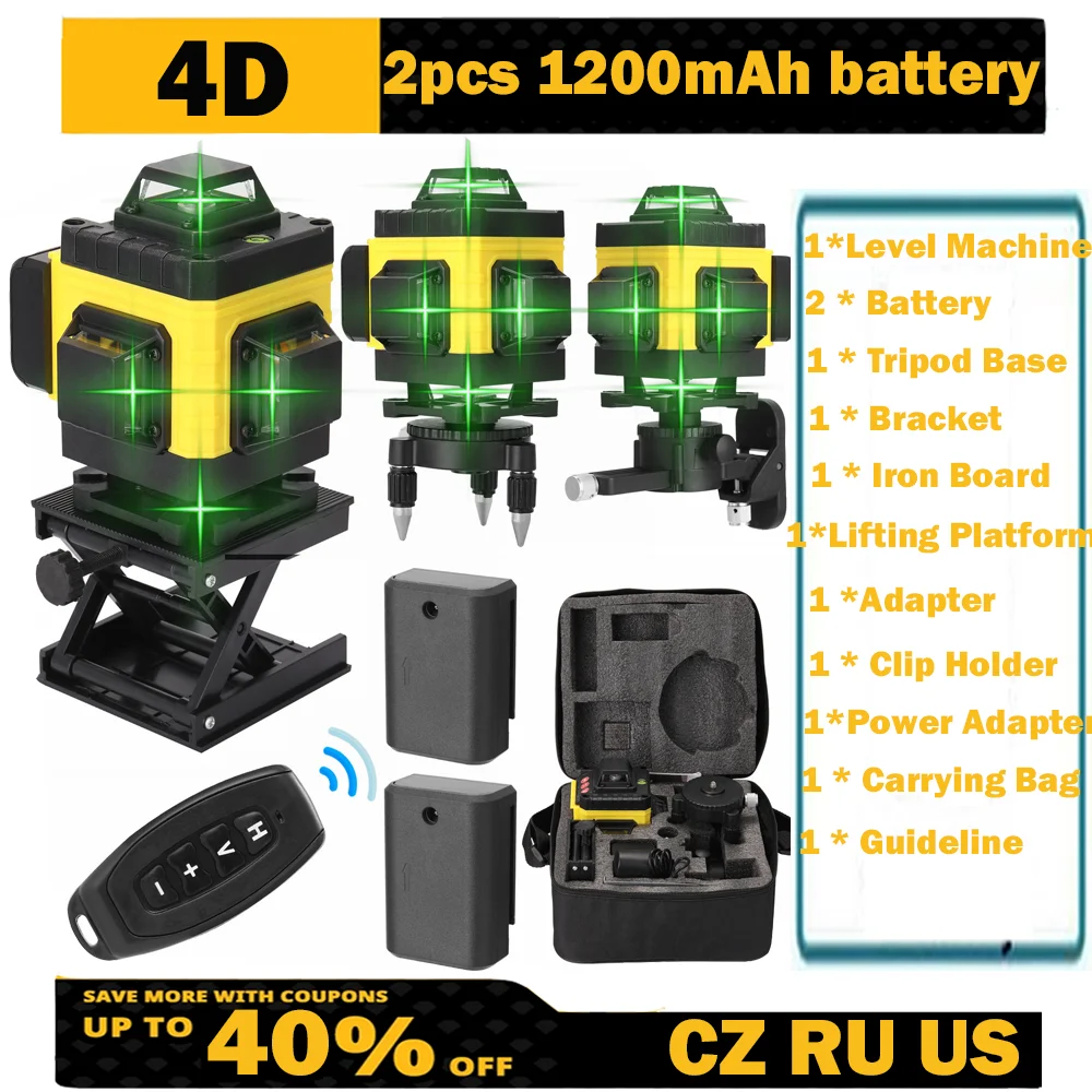 4D 16 Lines Laser Level 360 Self-leveling Machine USB Rechargeable ...