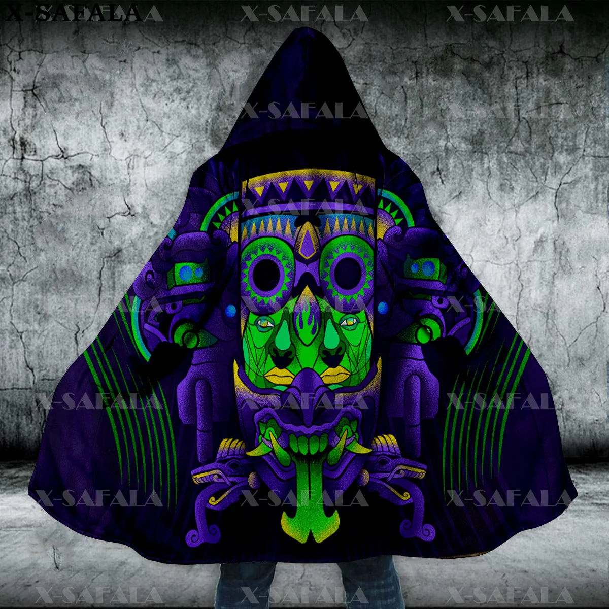 Ancient Skull Mexican Aztec Tattoo Mexico Thick Warm Hooded Cloak Men ...