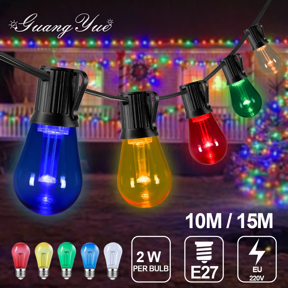 Colorful-Led-S14-String-Lights-Outdoor-220V-E27-2W-Waterproof-Plastics ...