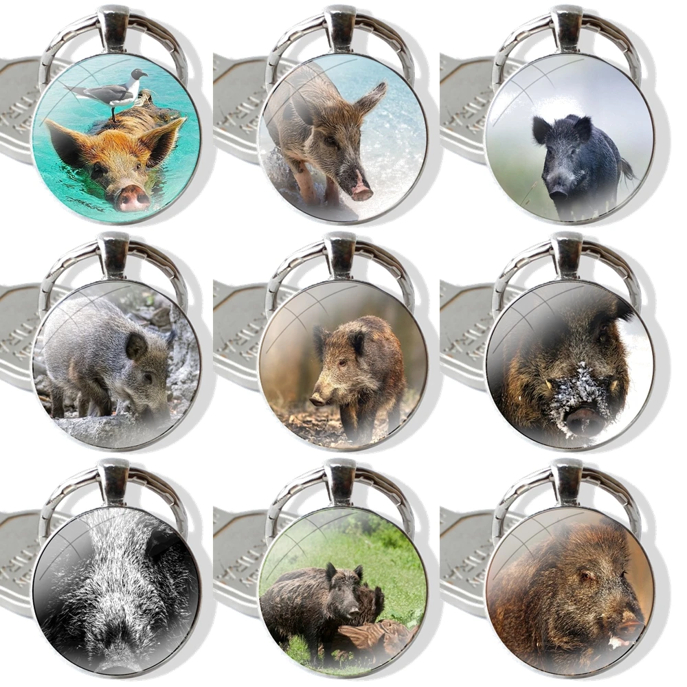 Animal-wild-boar-Keychain-Handmade-Glass-Cabochon-Key-Ring-Holder ...