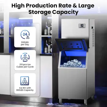 Commercial Ice Maker Machine 550lb/24H Stainless Steel Ice Machine ...