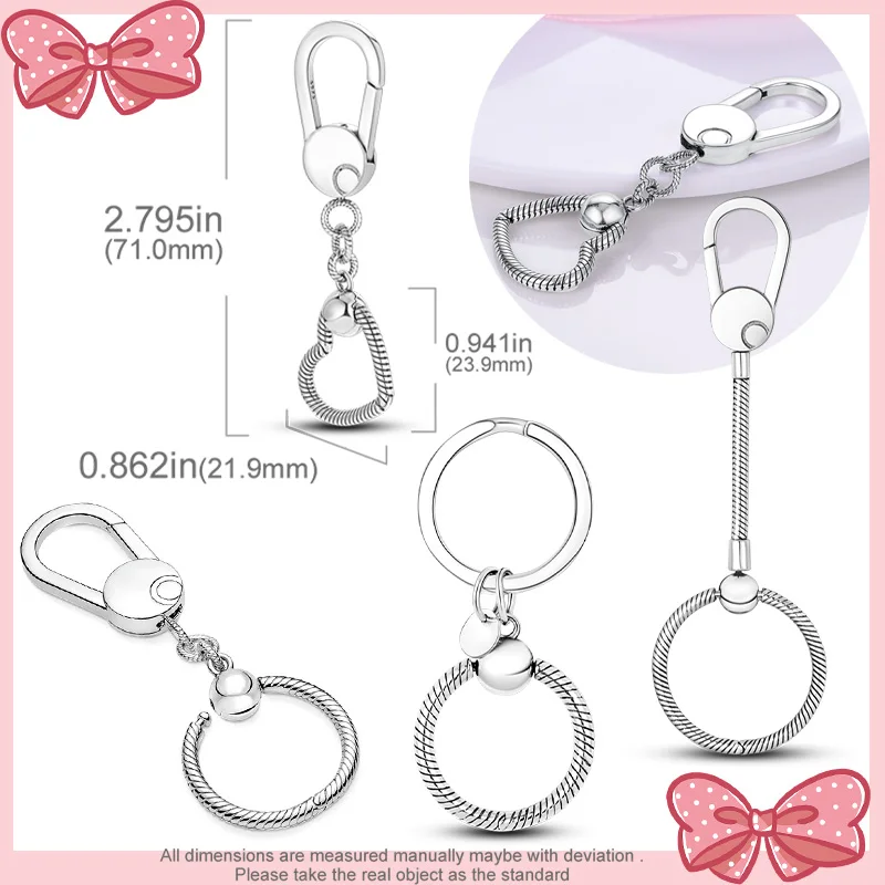 Original 925 Sterling Silver Keychain Bag Charms Key Ring Minimalis Fit ...