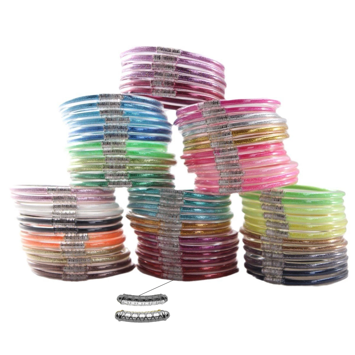 6pcs/set Glitter Jelly Bangle Bracelet for Women Fashion Stack Silicone ...