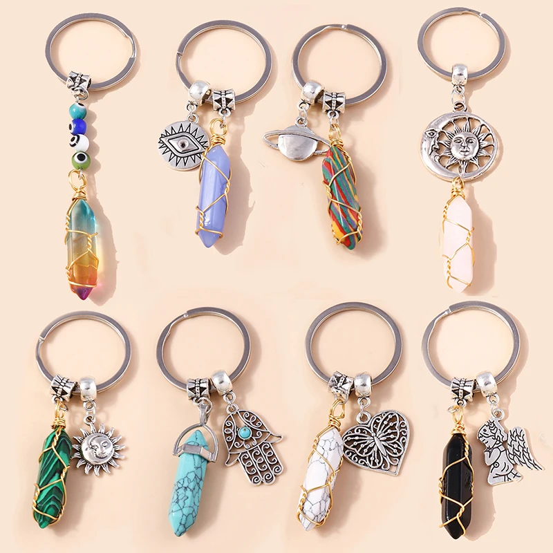 New-Design-Natural-Stone-Hexagonal-Column-Couple-Keychain-Women-Men-Eye ...