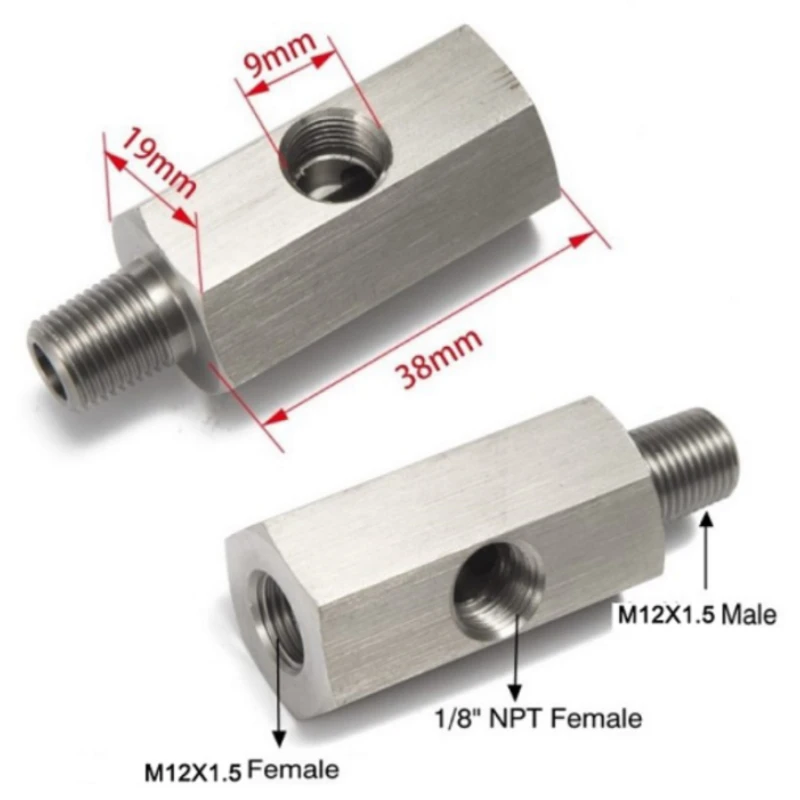 Fuel Pressure Sensor Tee adapter-M12*1.5 male female /1/8"NPT side hole ...
