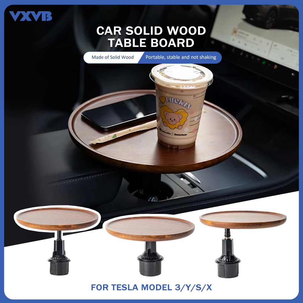 Round Tray Table For Tesla Model 3/Y/S/X Solid Wood Car Center Console ...