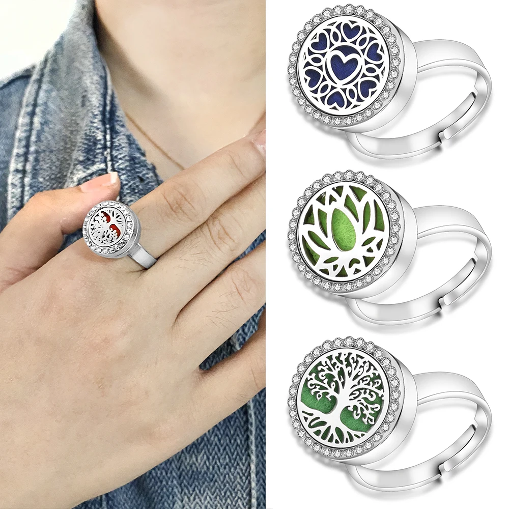 Anillo-de-aromaterapia-ajustable-de-acero-inoxidable-anillos-abiertos ...