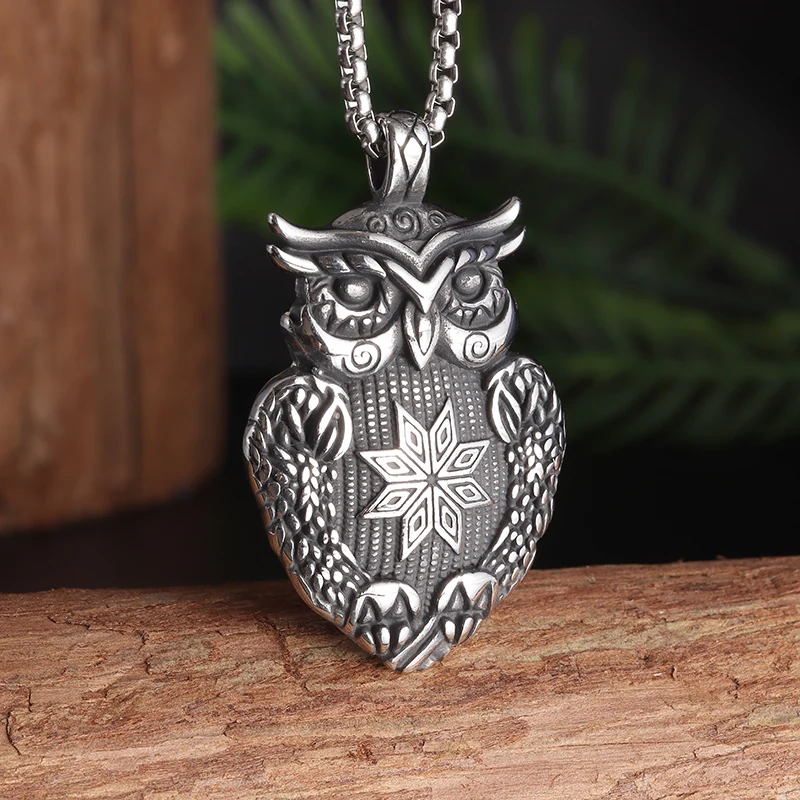 Vintage-Animal-Owl-Rune-Pendant-Nordic-Viking-Rune-Amulet-Necklace-Men ...